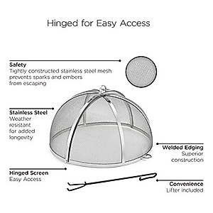Good Directions 774SS Heavy Duty Fire Pit Spark Screen with Lifter Hinged for Easy Access, 25 Inch, Stainless Steel