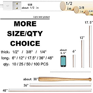 25PCS Dowel Rods Wood Sticks Wooden Dowel Rods - 1/4 x 6 Inch Unfinished Bamboo Sticks - for Crafts and DIYers