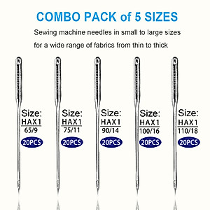 Sewing Machine Needles, 100 PCS Universal Sewing Machine Needle Set for Singer, Brother, Janome, Varmax, and Other Brands of Home Sewing Machines, Sizes 65/9, 75/11, 90/14, 100/16, 110/18