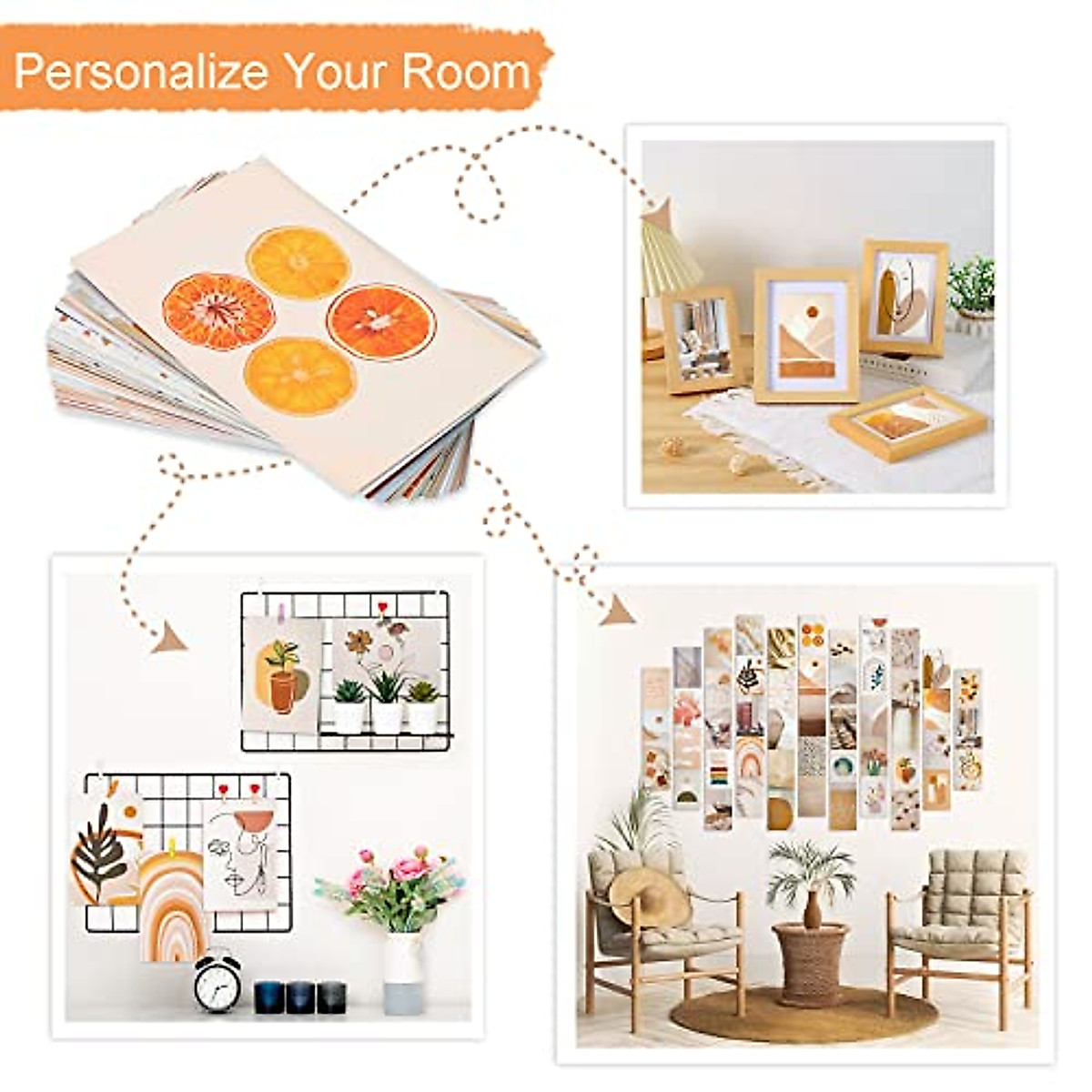 50 Pcs Boho Room Decor Aesthetic Pictures Wall Collage Kit, Photo Collection Collage Dorm Wall Decor for Teen Girls and Women, Double-Sided Art Print, Beige Green Posters Minimalist Wall Art Bedroom Decor