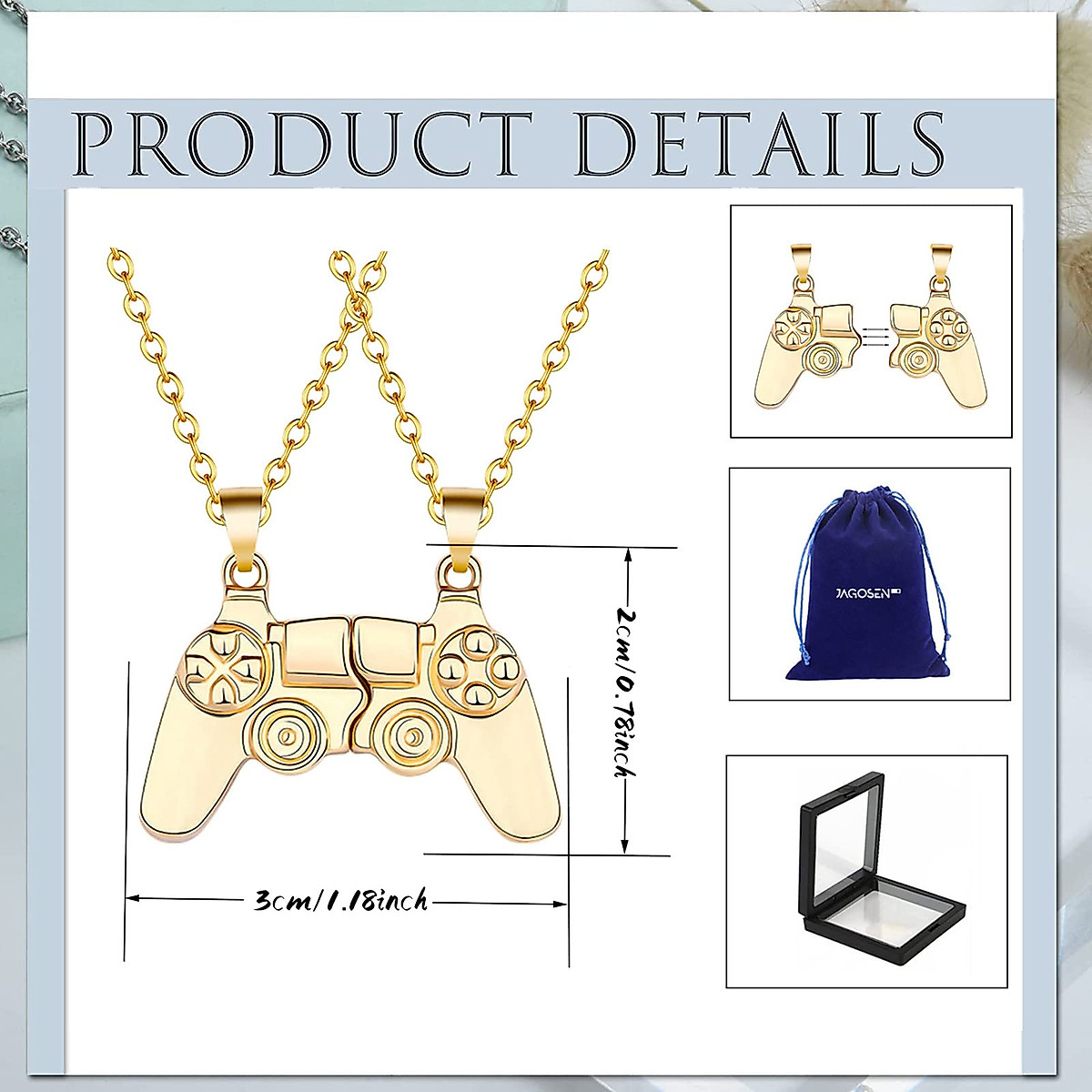 jagosen Game Controller Necklaces Matching Necklace for Couples Console Handle Pendant for Best Friends Him and Her Lovers BFF Friendship Jewelry