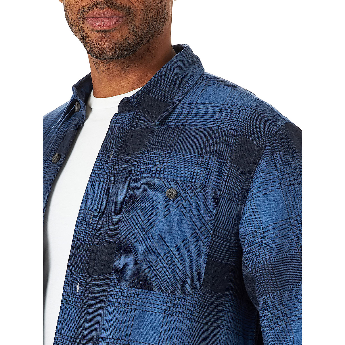 Wrangler Authentics Men's Long Sleeve Sherpa Lined Shirt Jacket, Admiral Blue, Large