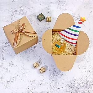 Brown Gift Box for Presents, 10 Pack Small Empty Kraft Gift Boxes with Ribbon For Packaging Candy, Cookie, Chocolate, Craft, Candle, and Other Small Gifts, 4.75” x 4.75” x 3.53” Cute Paper Boxes