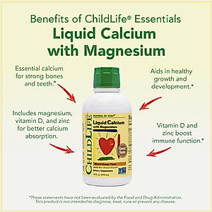 ChildLife Essentials Liquid Calcium Supplement for Kids - Baby Calcium with Magnesium, Zinc, and Vitamin D3 - Orange Flavor, 16 fl oz (4 Pack)
