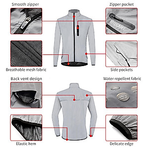WOSAWE Men Reflective Jacket Night Glowing Bomber Jacket MTB Cycling Windbreaker Travel Sport Coat(Silver,M)