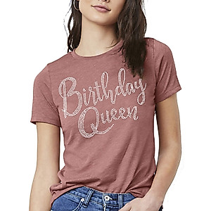 Birthday Tee Shirts for Women - Rhinestone Girly Birthday Queen T-Shirt - Birthday Party Gift for Women - Medium - Rose Gold Blush