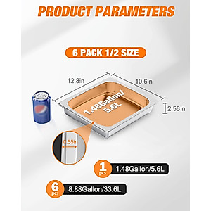 SVKLHY 304 Stainless Steel 1/2 Size Hotel Pans: 6 Pack 2.5 Inch Deep [Anti-Jam][Super Thicken] Steam Table Pan Commercial Hotel Pan for Restaurant Catering Party