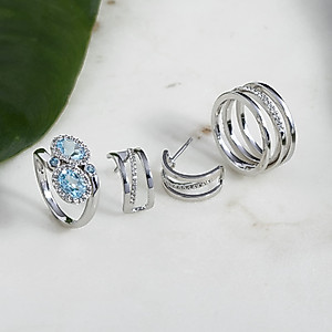 Ivy Gems Sterling Silver Triple Loop Rhodium Plated with White Topaz Accented Contemporary Design November Birthstone Statement Ring Size 8