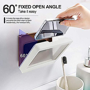ABHILWY Shower Phone Holder Waterproof Wall Mount, Bathroom Case Mounted Shelf Stand Suction Cup, Adhesive Touchable Phone Cradle with Glass Mirror Anti-Fog Screen for Bathtub Kitchen White