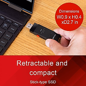 BUFFALO External SSD 1TB - Up to 600MB/s - USB-C - USB-A - USB 3.2 Gen 2 (Compatible with PS4 / PS5 / Windows/Mac) - External Solid State Drive Stick - ‎‎SSD-PUT1.0U3B