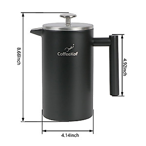 CoffeeKof Stainless Steel French Press Coffee Maker With Thermometer.Double Insulated Coffee Press,34 0Z,Black.