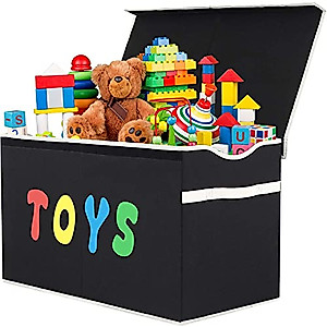 YOLOXO Toy Box Chest, Collapsible Sturdy Storage Bins with Lids, Extra Large Kids Toy Storage Organizer Boxes Bins Baskets for Kids, Boys, Girls, Nursery Room, Playroom, Closet (New Black)