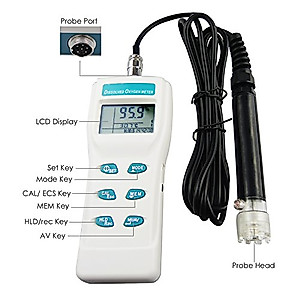 Gain Express Dissolved Oxygen Meter with Electrode Portable DO Meter Water Quality Tester with Large LCD Display ATC 99 Memory Function
