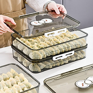 Dumpling Box, 4 Layers Freezer Safe Food Storage Containers, Transparent Stackable Cookie Container with Lid Plastic Good Sealing for Kitchen and Fridge