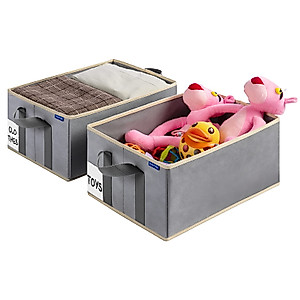 roomtalk Fabric Storage Baskets 2 Pack, Collapsible Fabric Storage Bins with Handles, 11.8" W x 16.5" D x 7.9" H, Grey.