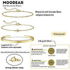 Moodear Gold Bracelet Sets for Women 14K Gold Plated Dainty Beaded Bracelets Stack Adjustable Layered Gold Link Bracelet Crystal Center Bracelet Cuff Bangle Set Fashion Jewelry