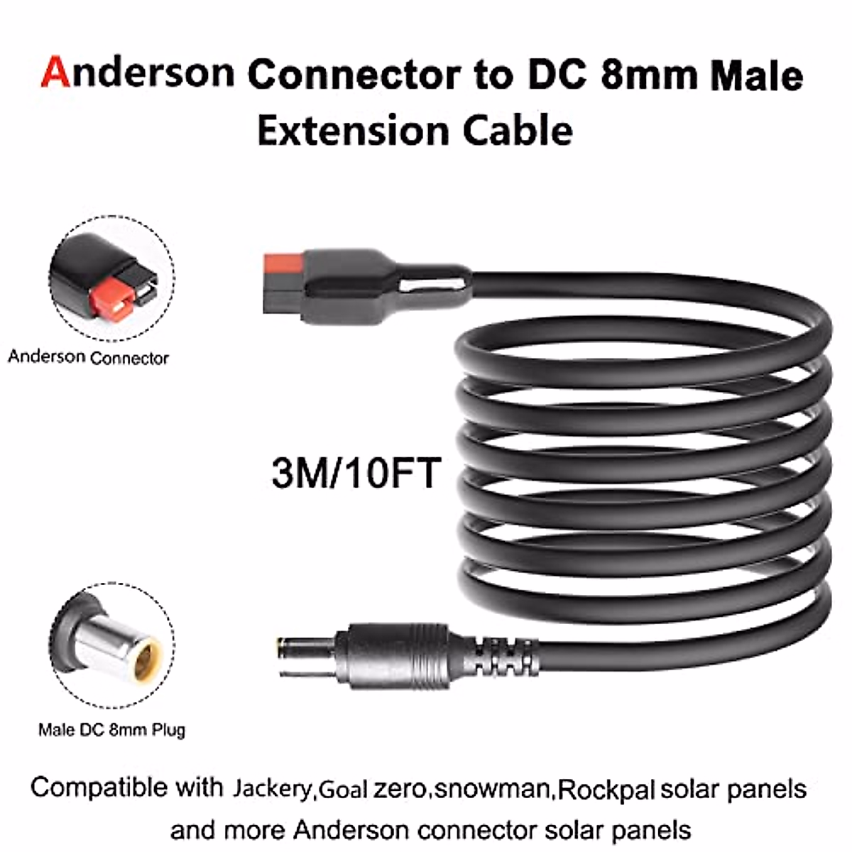 MJPOWER Anderson-to-8mm Extension Cable 10FT/3m 14AWG Wire 8mm DC Power Plug Adapter for Solar Panel RV Goal Zero Yeti Jackery, Compatible with Anderson Powerpole