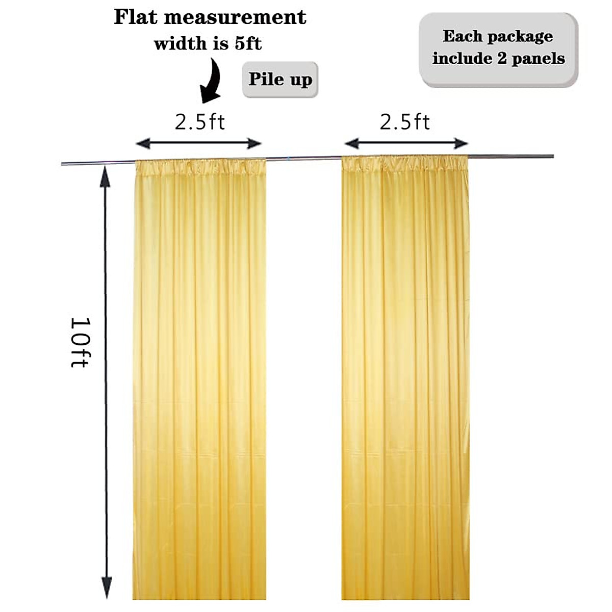 SweetEasy 2pcs 5ftx10ft Curtain Backdrop Panels,Wrinkle Free Fabric, Drapes for Baby Shower Parties Weddings Birthday Party Photoshoot Background Decoration(Golden)