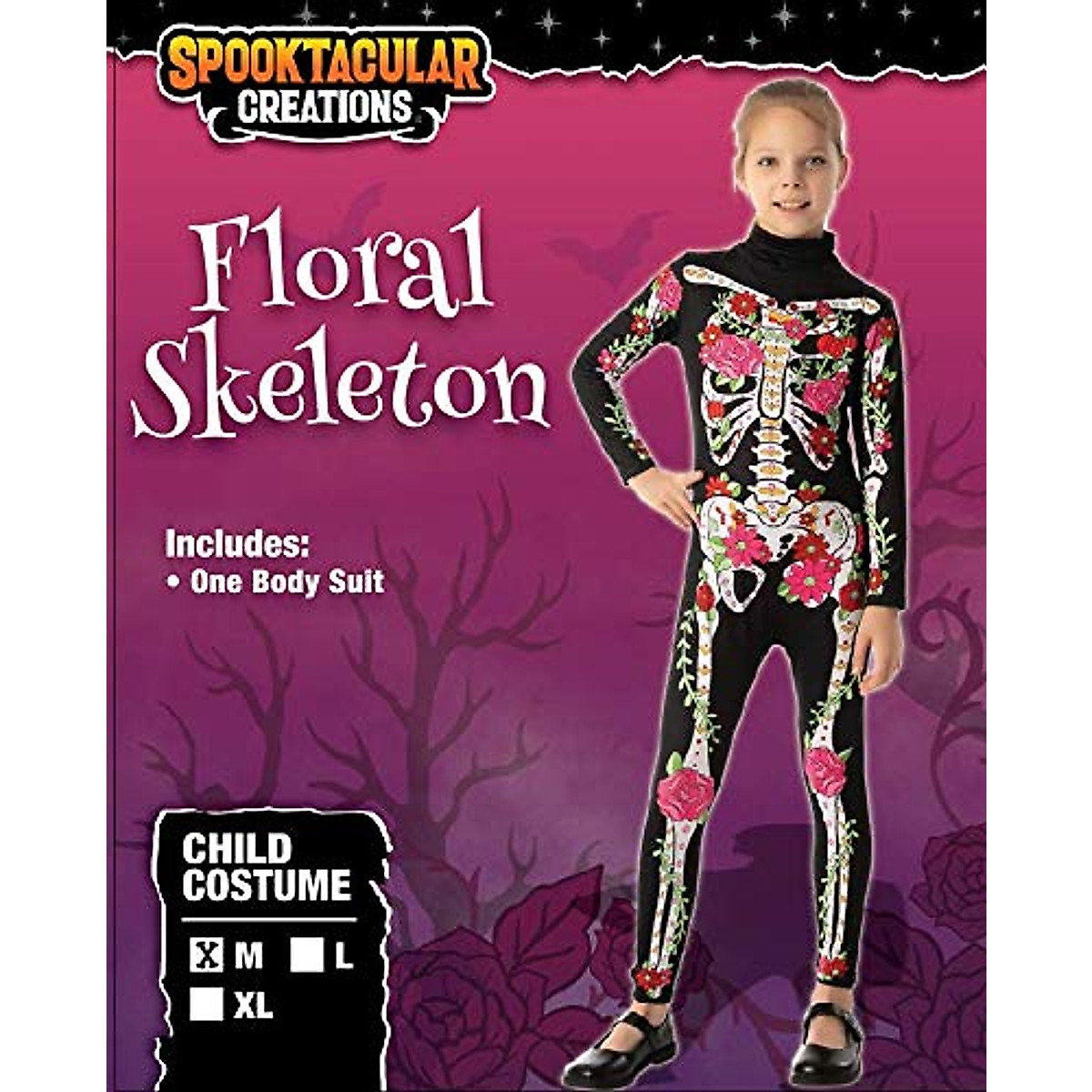 Spooktacular Creations Child Girl Floral Skeleton costume (Medium (8-10 yr))