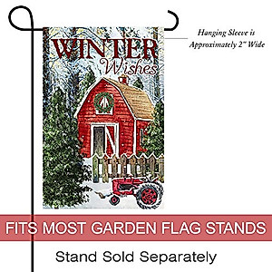 Morigins Winter Wishes Barn Double Sided Snow Scene Garden Flag 12.5x18 inch