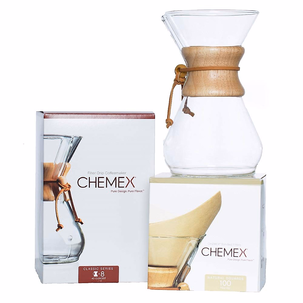 CHEMEX Bundle - 8-Cup Classic Series - 100 ct Square Filters - Exclusive Packaging