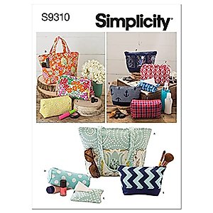 Simplicity Assorted Size Cosmetic Tote Bag Packet, Code 9310 Sewing Pattern, One, White