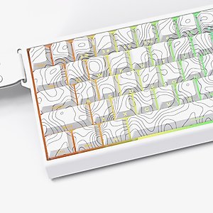 dagaladoo White Topographic keycaps Double Shot PBT keycaps Shine Through Keyboard Keys Side Printed Key caps Cherry Profile Custom keycap Set for100%, 75%, 65%, 60% US Layout Mechanical Keyboard