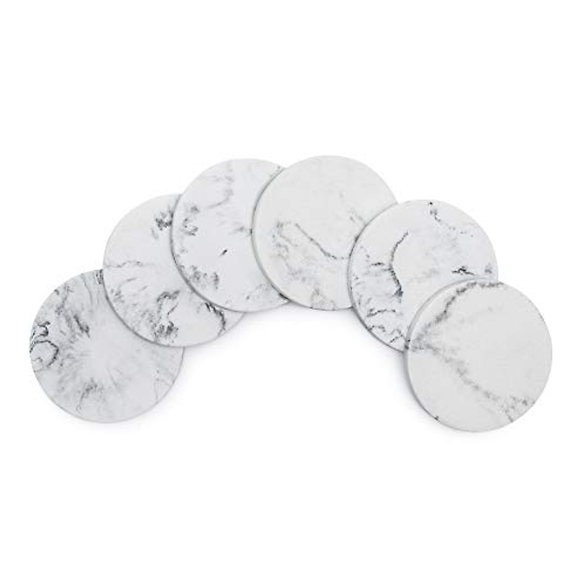 Essentra Home Set of 6 White Marble Coasters for Drinks, Soft Felt Bottom Protects Your Furniture from Scratches, Absorbent 4 Inch Coasters