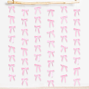 Pink Satin Ribbon Bow Hanging Garland, Bow Party Hanging Decortions, Girls Bow Birthday Baby Shower Decorations, Coquette Birthday Decorations, Tying The Knot Bridal Shower Bachelorette Party Decor