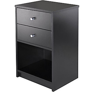 2-Drawer Night Stand, Country Style Sofa Side End Table with Drawer, Wooden Bedside Table for Living Room Bedroom, Multifunctional Storage Organizer with Solid Wood Legs , Easy to Assemble (Black3)