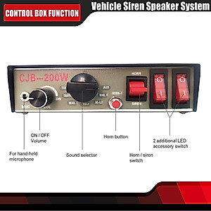 9 Tones Police Siren 200W Wired Handheld Microphone Loudspeaker Emergency Siren Electronic PA System Amplifier Black Plastic Square Speaker DC12V