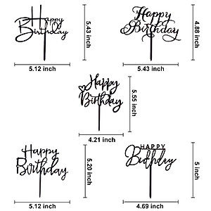 10-Pack Happy Birthday Cake Toppers,Acrylic Cake Toppers/Cupcake Toppers for Birthday Cake Supplies Decorations（Black）…