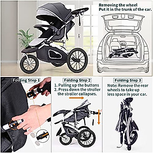 Baby Jogging Stroller for Toddler Kids Compact Single City Jogger Strollers All Terrain Jog 3 Wheels Pushchair Expedition with Parent Console (Grey)