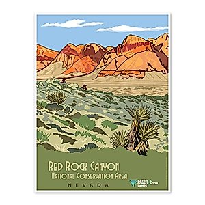 Red Rock Canyon National Conservation Area Nevada - US National Conservation Land Art Print Poster - Measures 18" x 24" (458mm x 610mm Wide)