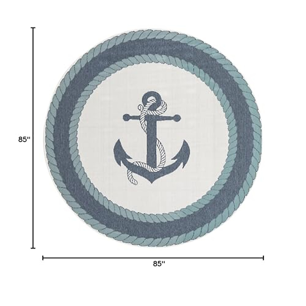 Unique Loom Outdoor Coastal Collection Area Rug - Anchor (7' Round Navy Blue/Light Blue)