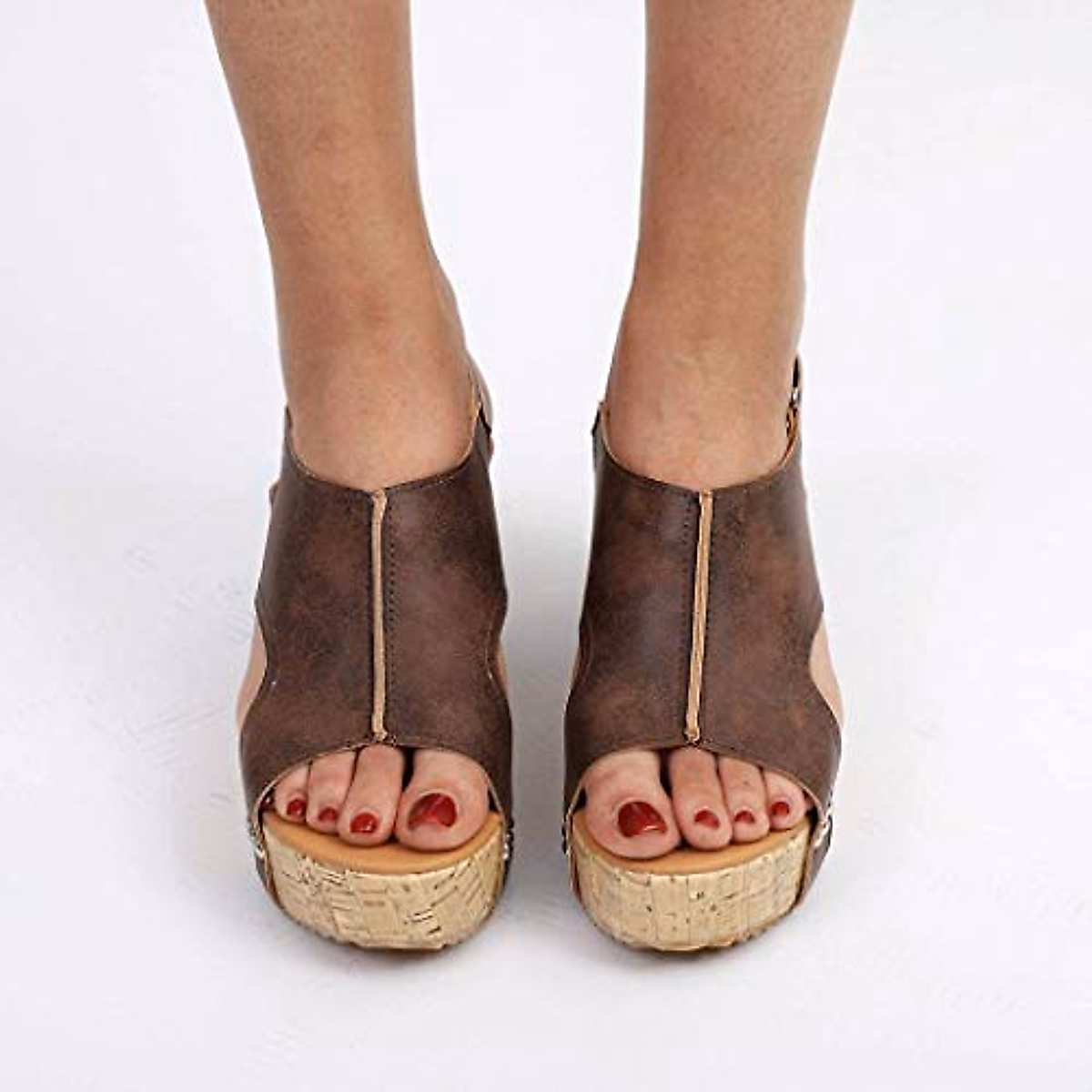 Women Sandals,WensLTD Women Summer Round Toe Rivet Beach Sandals Boho Wedges Shoes (8, Brwon)