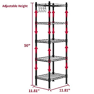 AZERPIAN 5 Wire Shelving Metal Storage Rack Adjustable Unit Shelves Standing Storage Shelf for Laundry Bathroom Kitchen Pantry Closet, Black (Black, 5 Shelf)