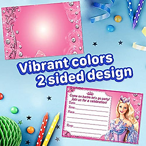 HAPPY CHOICES Barbie Invitation Cards and Envelopes – 20 Fill-in Invites for Kids Birthday Bash and Theme Party, 10X15 cm, Postcard Style…