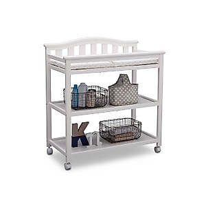 Delta Children Bell Top Changing Table with Wheels and Changing Pad, Greenguard Gold Certified, White