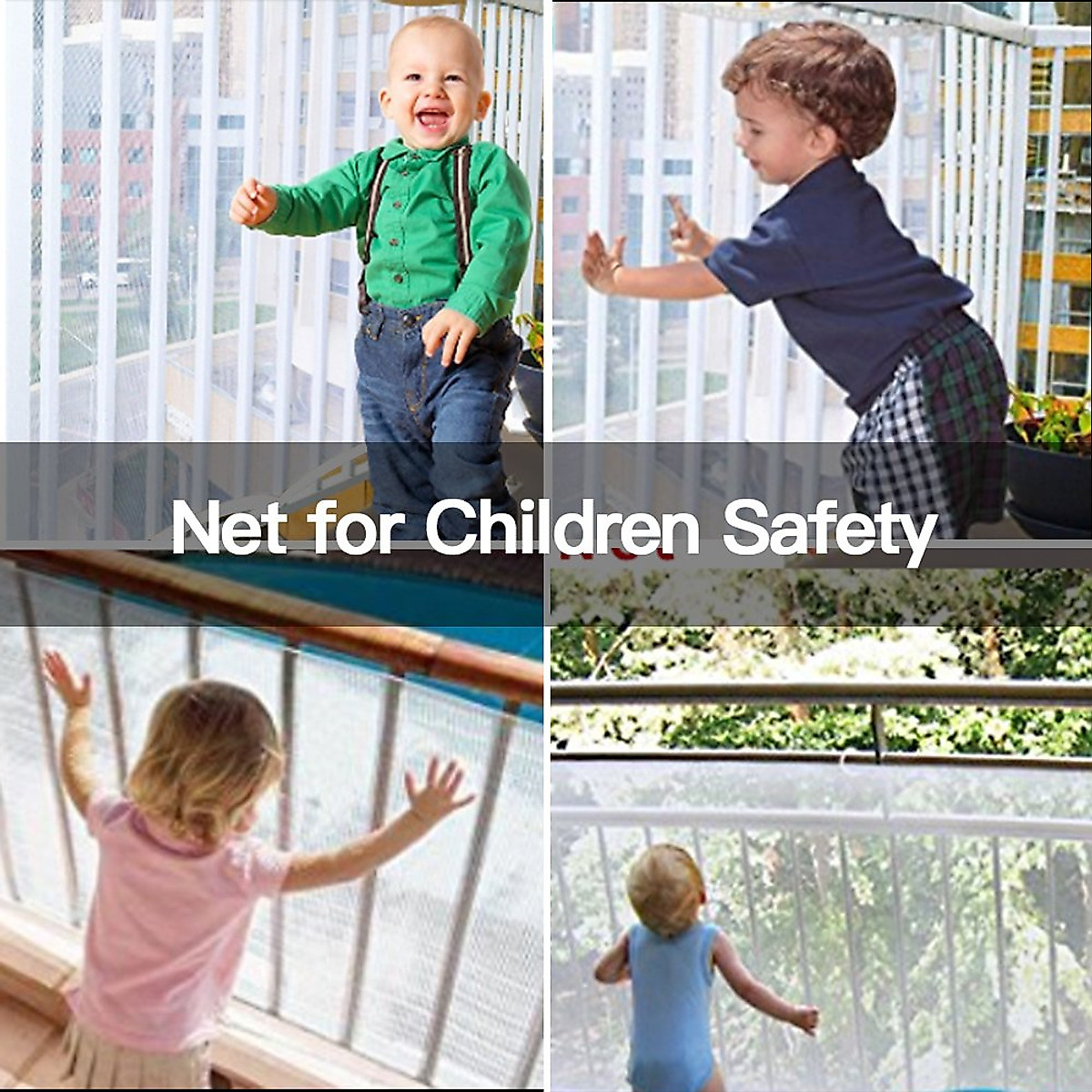 4UHeart Child Safety Net - 33'' x 15', Rail Balcony Banister Stair Net Safety for Kids Toys Pets, Safe for Indoor, Outdoor, Patios or Balcony Use (Upgrade)