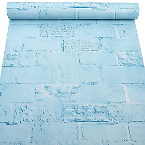 HOYOYO 17.8 x 118 Inches Self-Adhesive Liner Paper, Removable Shelf Liner Wall Stickers Dresser Drawer Peel Stick Kitchen Home Decor, Blue Brick English Litter