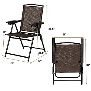 COOURIGHT Set of 2 Folding Sling Chairs w/Armrest, Adjustable Reclining Back, Portable Patio Chairs, Space-Saving Outdoor Folding Chairs for Lawn Garden Pool Beach