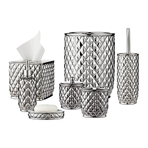 Motifeur Bathroom Wastebasket - Ceramic Decorative Trash Can (Pineapple Pattern, Silver Grey)