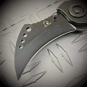 7.5" Black Falcon Claw Full Metal Pocket Folding Knife. Stainless Steel Blade. For Compaing, fishing, Outdoor Use and EDC (Black)