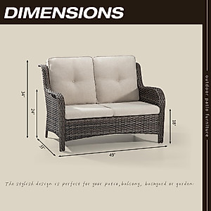 Gardenbee Patio Loveseat Sofa Outdoor Wicker Couch, 2-Seater Furniture with High Back and Olefin Cushions, Beige