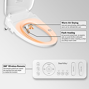 Bidet Seats, DeerValley DV-1S0018A Electronic Bidet Toilet Seat, Smart Toilet Seat with Sensor Seat Heating, Warm Air Dryer, Nightlight, Multiple Wash Methods, Self-Cleaning Nozzle, White