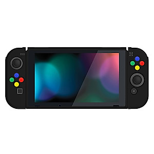 PlayVital Black Protective Case for Nintendo Switch, Soft TPU Slim Case Cover for Nintendo Switch Joycon Console with Colorful ABXY Direction Button Caps