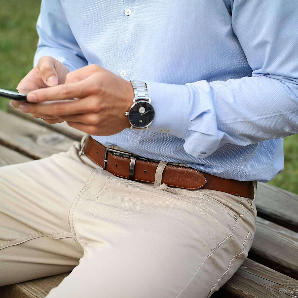 HoffeBelts Men's Leather Belt - Handmade Belts for Men with Buckle, Full Grain Leather Belts, Reverisble Dress Black & Brown Dual XL