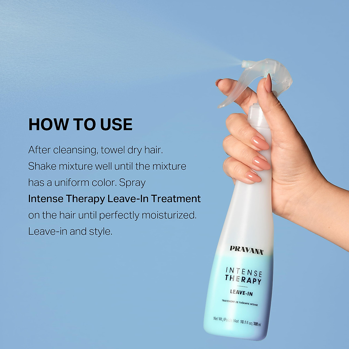 PRAVANA Intense Therapy Leave-In Conditioner Spray Treatment & Detangler | Instantly Detangles & Hydrates | Equalizes Hair Porosity | For All Hair Types | Strengthens & Softens Hair | 10.1 Fl Oz