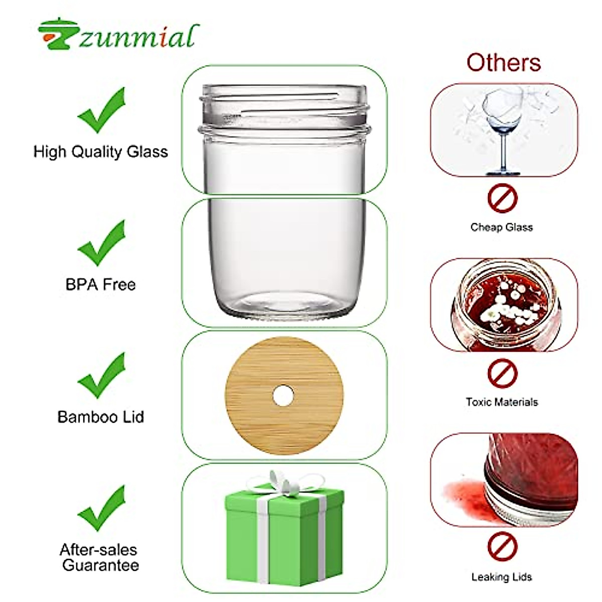 zunmial 4 Pack Smoothie Cup, Boba Cup, 24oz Mason Jar with Lid and Straw, Mason Jar Cups, Bubble Tea Cups, Mason Jar Drinking Glasses